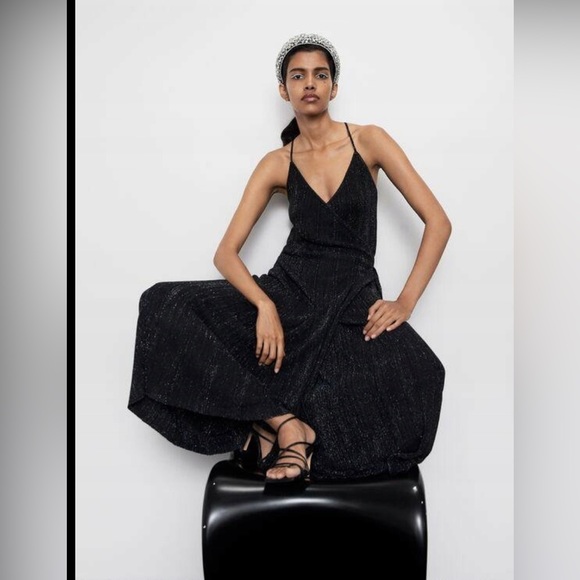 Zara | Dresses | Nwt Zara Long Knit Metallic Wrap Cocktail Dress S ...